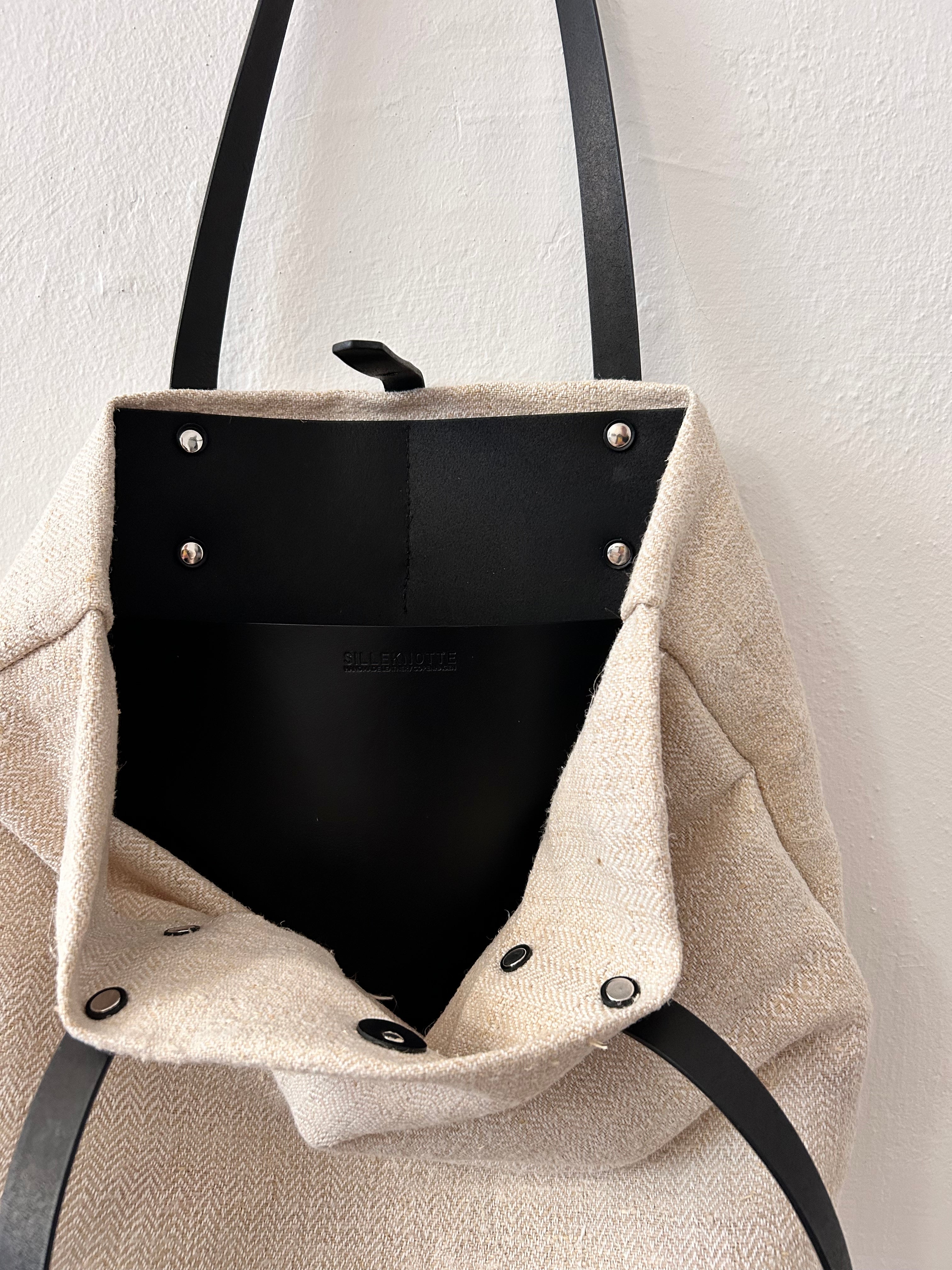 Textile tote - beige hemp with leather straps – silleknotte
